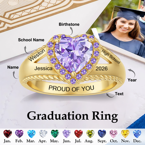 Personalized Engraved Heart-Shaped Birthstone Graduation Ring ...